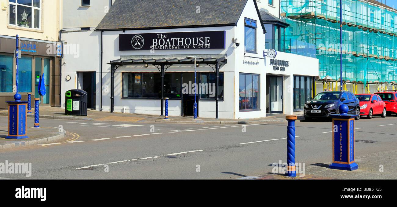Traditional seaside fish and chip shop on the Esplanade at Porthcawl ...