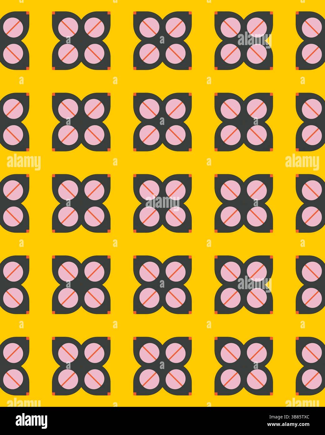 A vibrant yellow background showcases a repeating pattern of ...