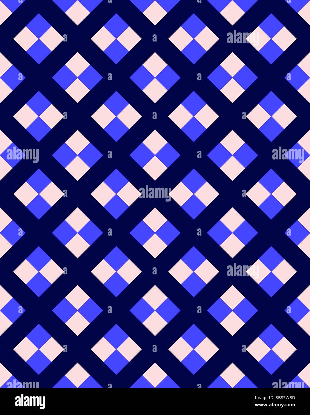 A striking pattern features alternating diamonds in light and dark blue ...