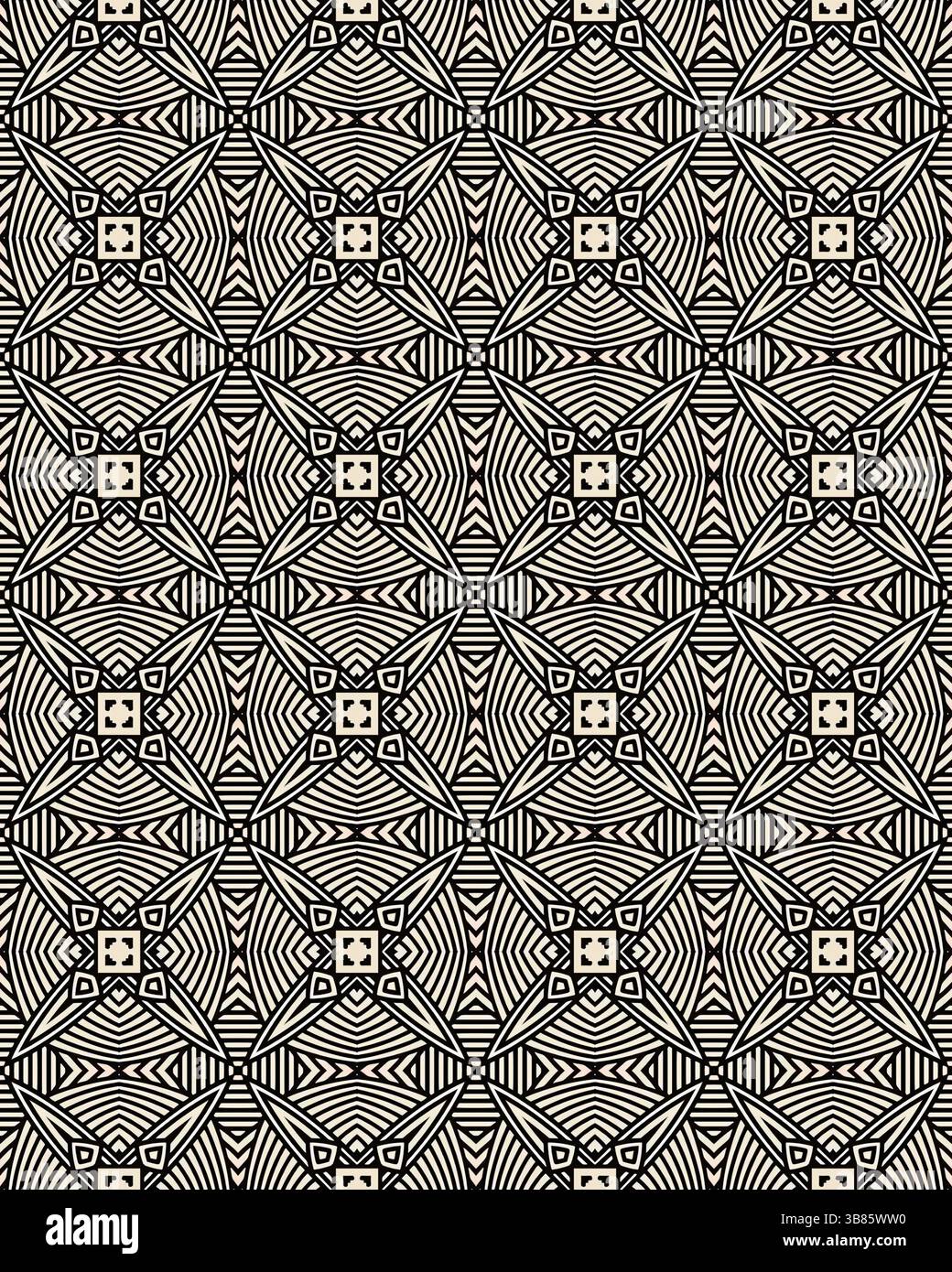 The design features a complex geometric pattern in black and beige ...