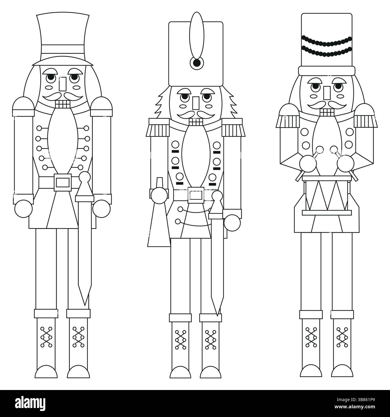 Set vector hand-drawn illustration of three different nutcrackers, with ...