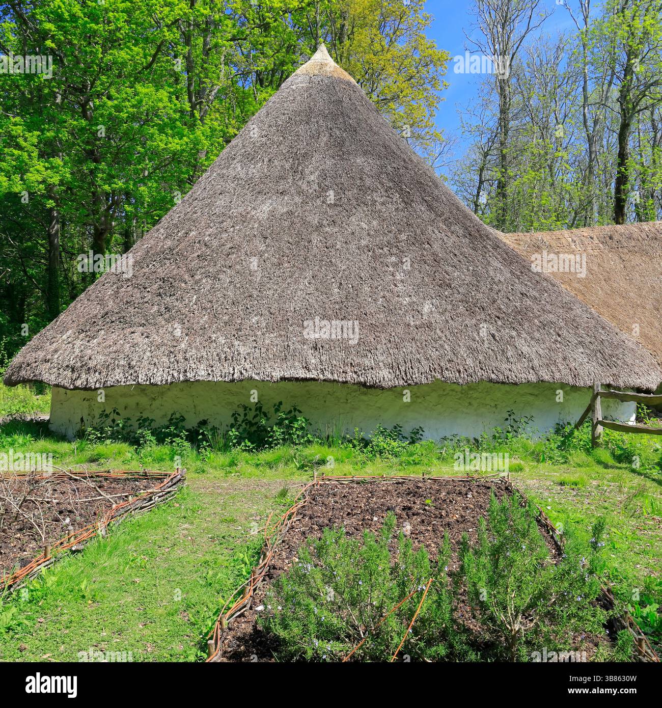 Bryn Eryr thatched iron age celtic roundhouses, St Fagans National ...