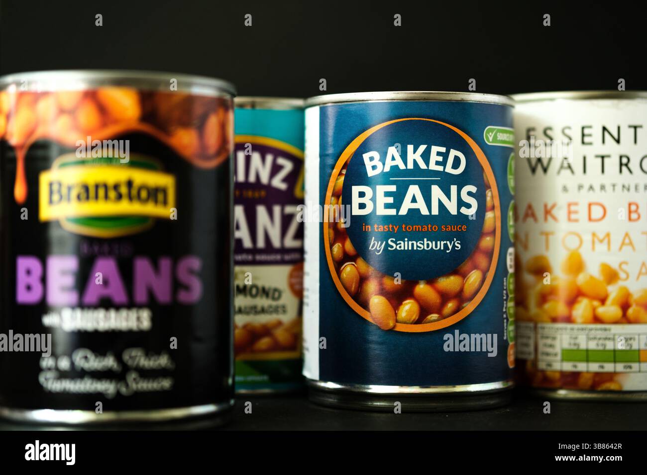 London UK, May 07 2025, Selection of Baked Beans From Branston Heinz ...