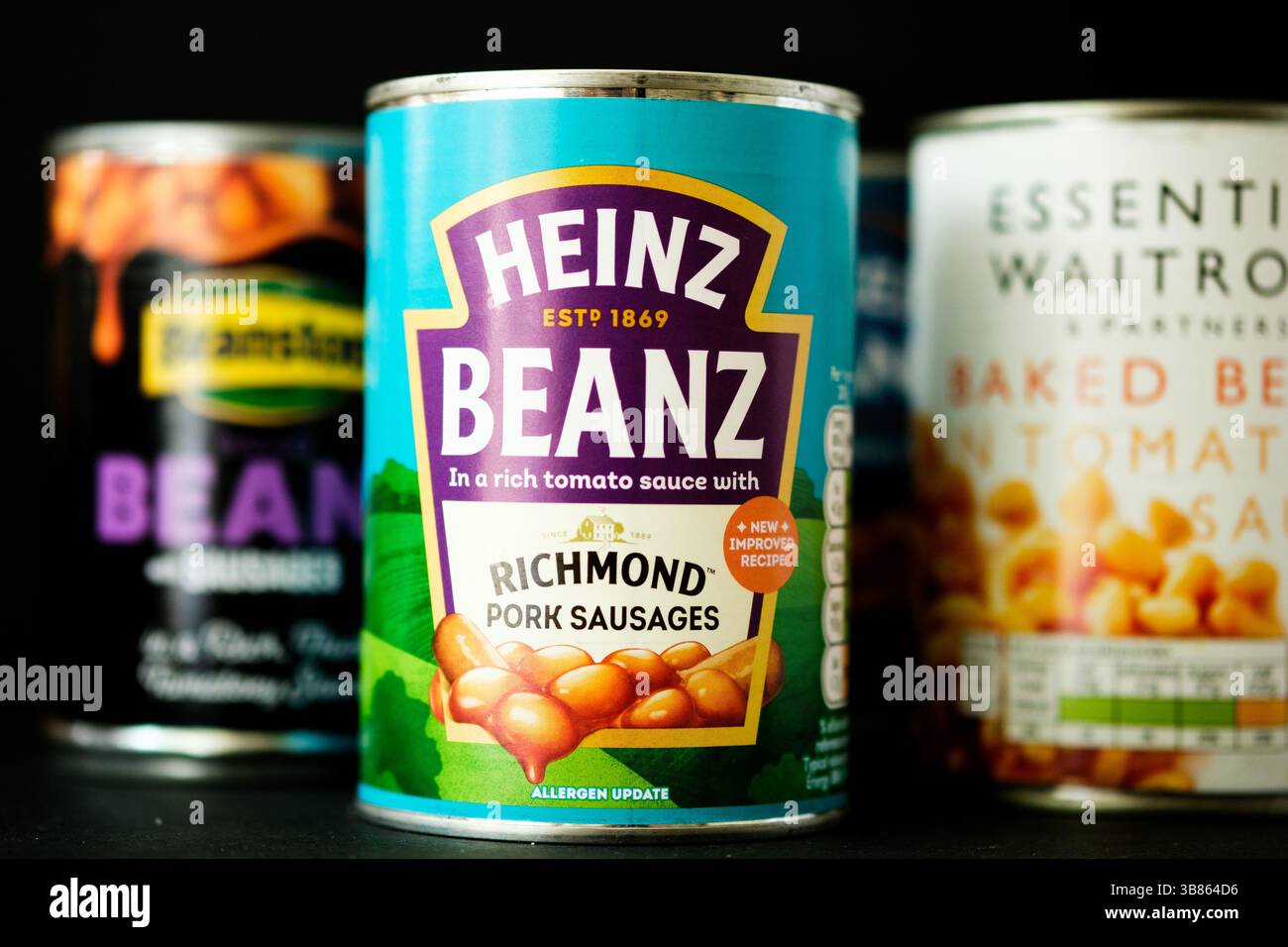 London UK, May 07 2025, Selection of Baked Beans From Branston Heinz ...
