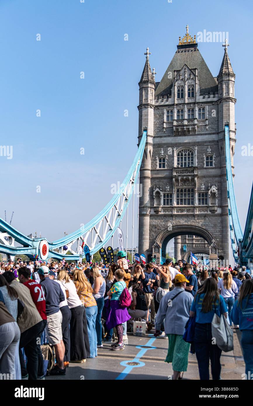 Spectators watching and supporting runners at the London Marathon 2025 ...