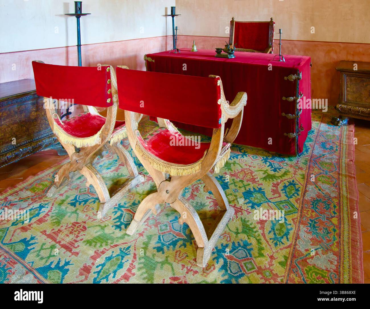 Audience room with table and chairs used by abdictaed King Charles V ...