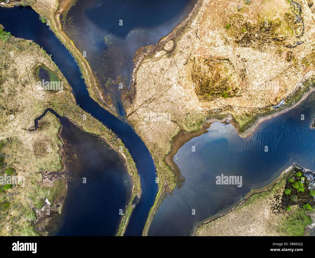 Top Down over Callop River and Marshes from a drone, Loch Shiel ...