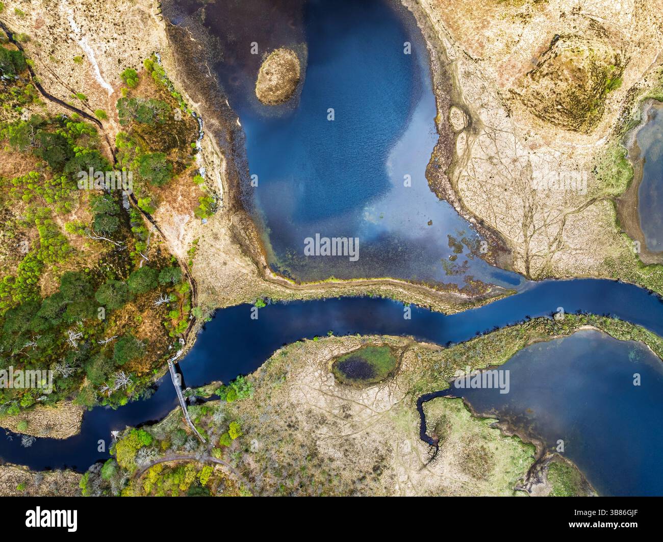 Top Down over Callop River and Marshes from a drone, Loch Shiel ...