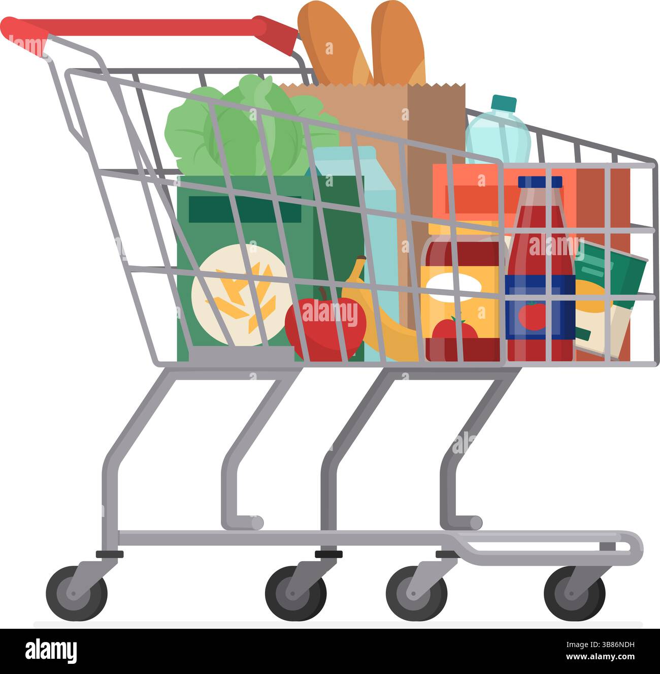 Filled food shopping trolley Stock Vector Images - Alamy