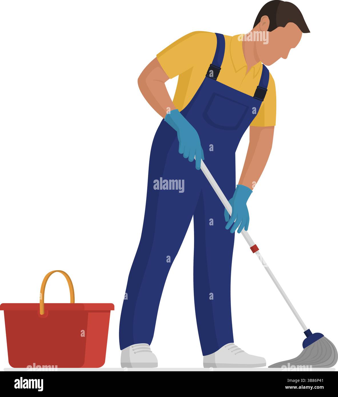 Housekeeping concept man mopping Cut Out Stock Images & Pictures - Alamy