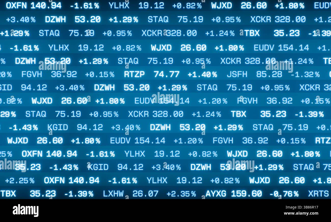 Stock market and exchange ticker board in blue. Stock market and ...