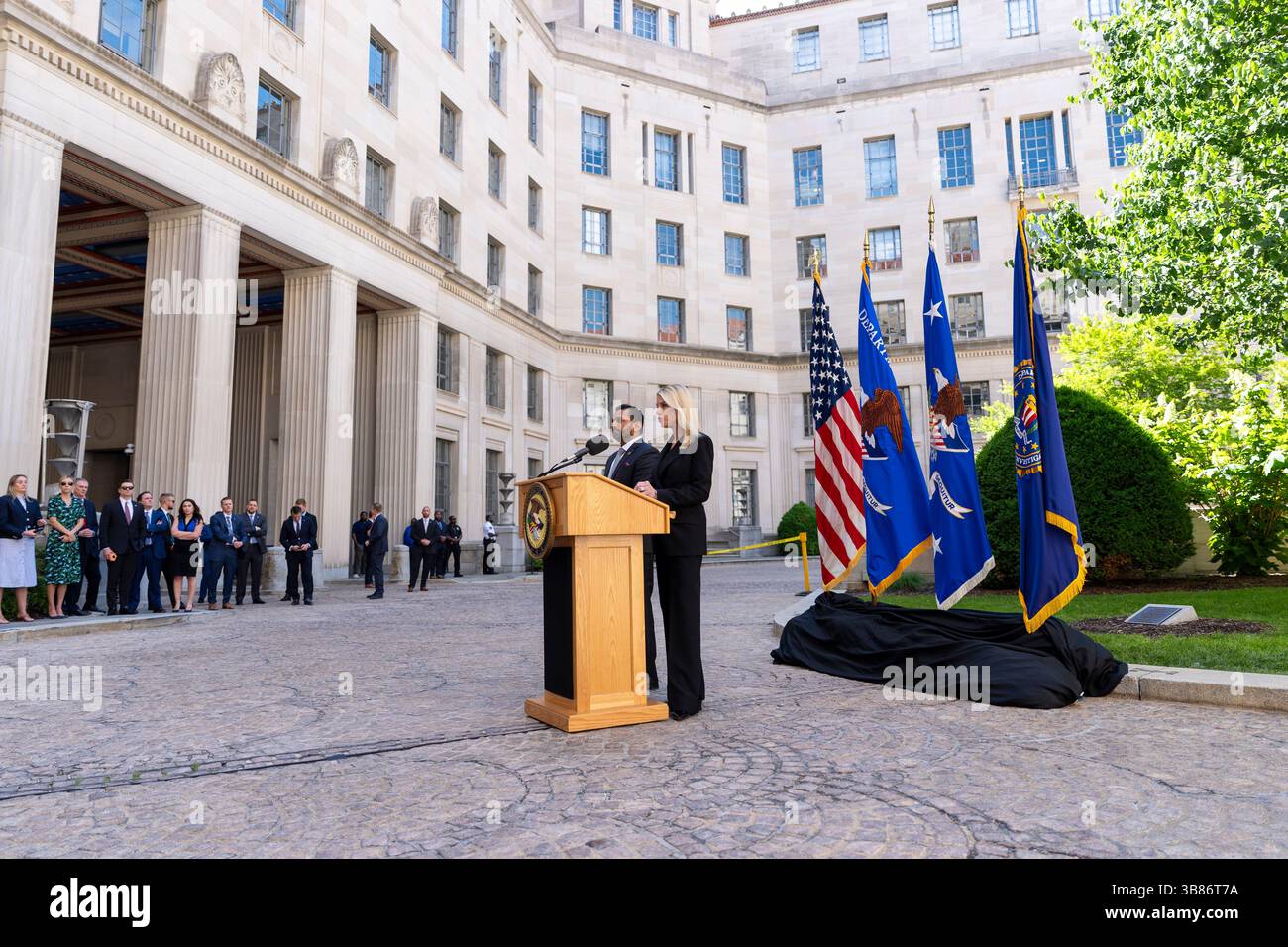 Attorney General Pam Bondi, right, and FBI Director Kash Patel speak ...