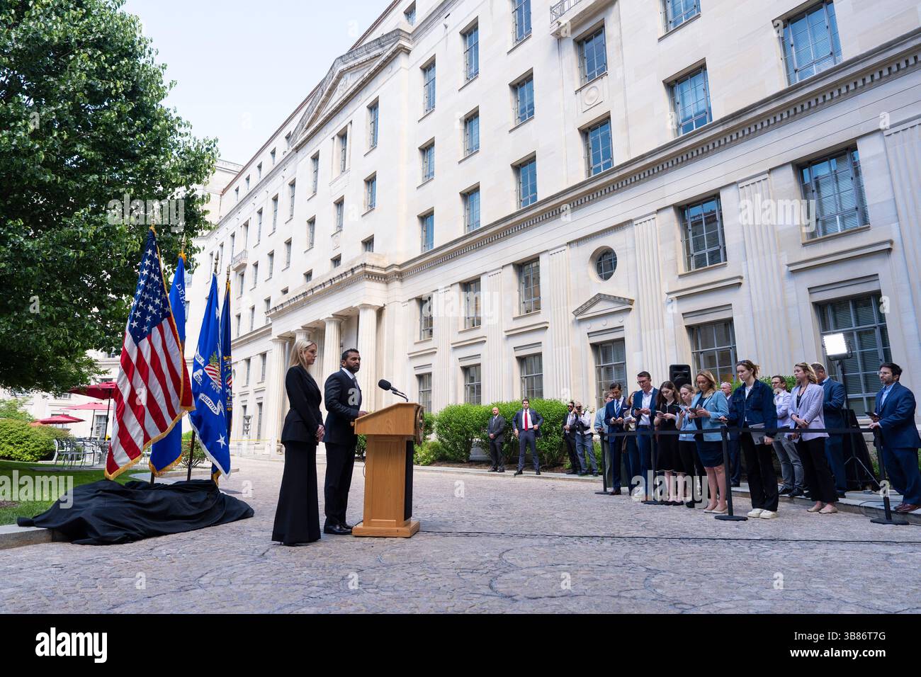 Attorney General Pam Bondi, left, and FBI Director Kash Patel speak ...