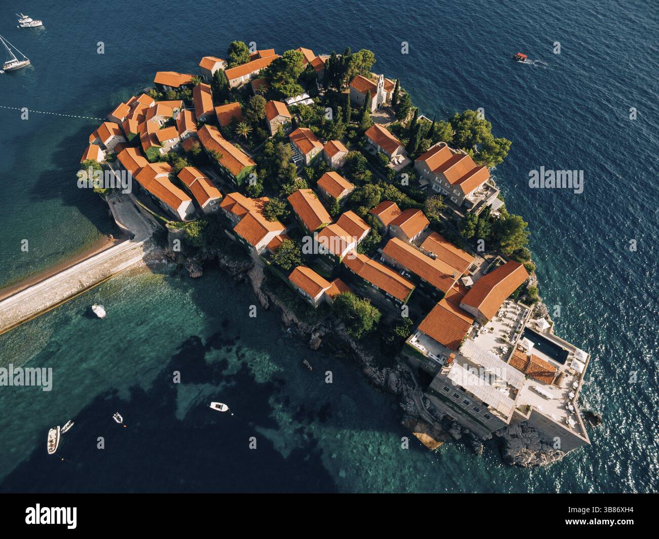 Aerial view of old mansions on Sveti Stefan island Stock Photo - Alamy