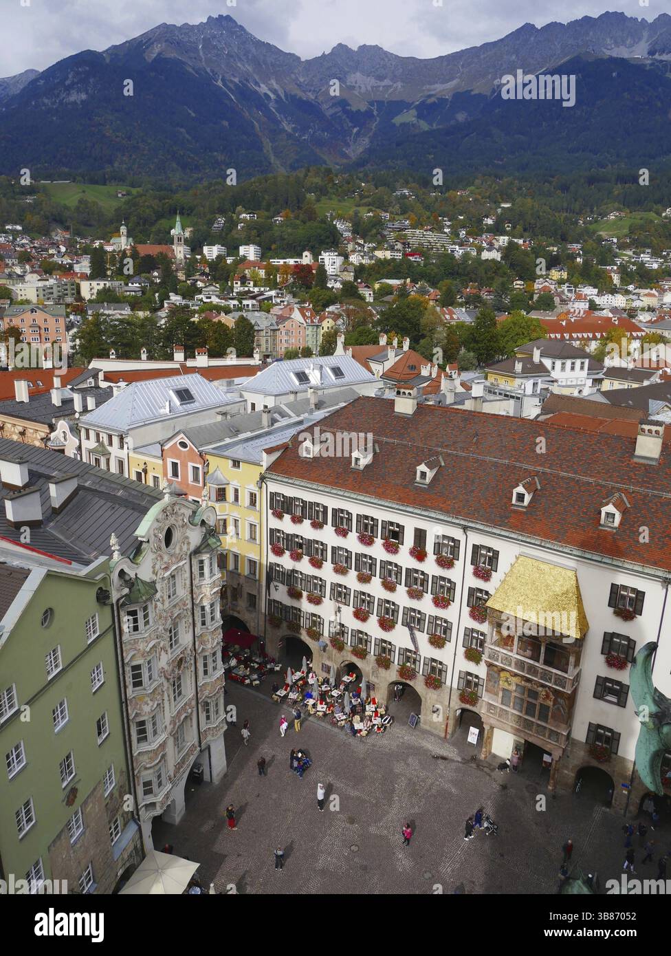 View of the Golden Roof from the city tower in Innsbruck's historic ...