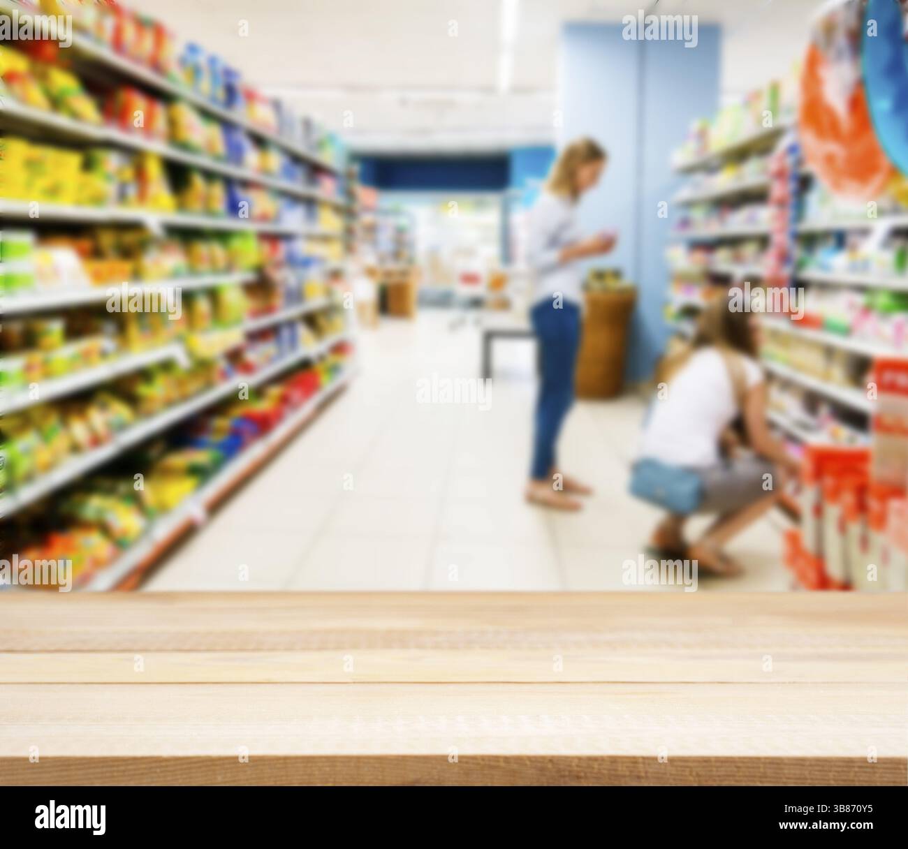Wooden board empty table in front of blurred background. Perspective ...
