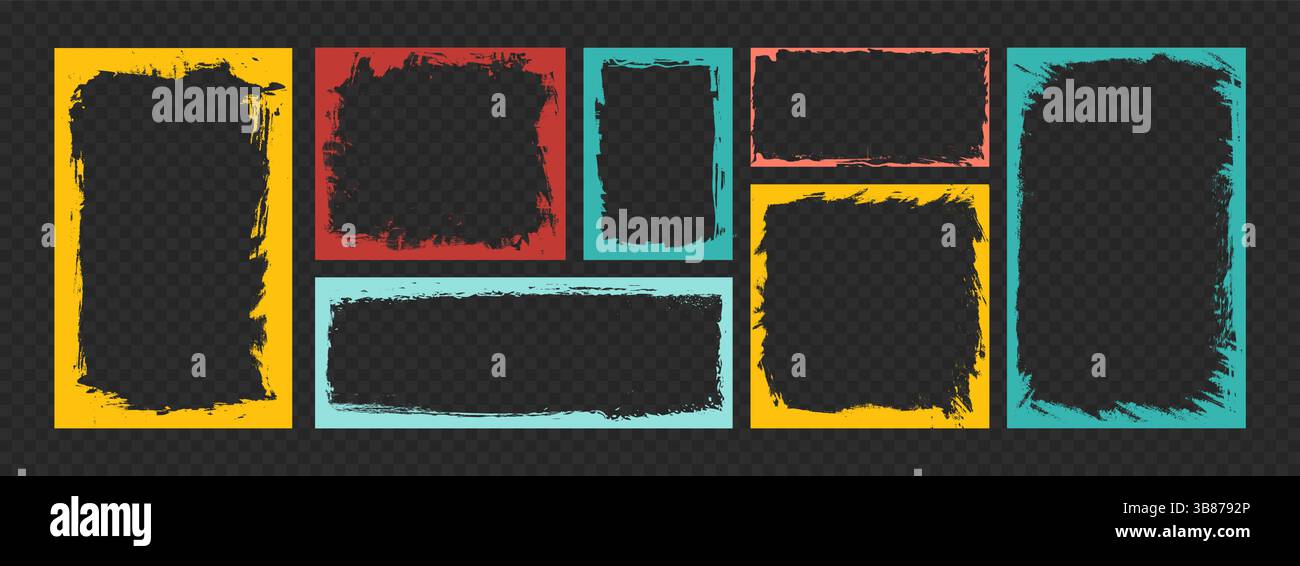Grunge frames set. Abstract textured borders with rough brush strokes ...