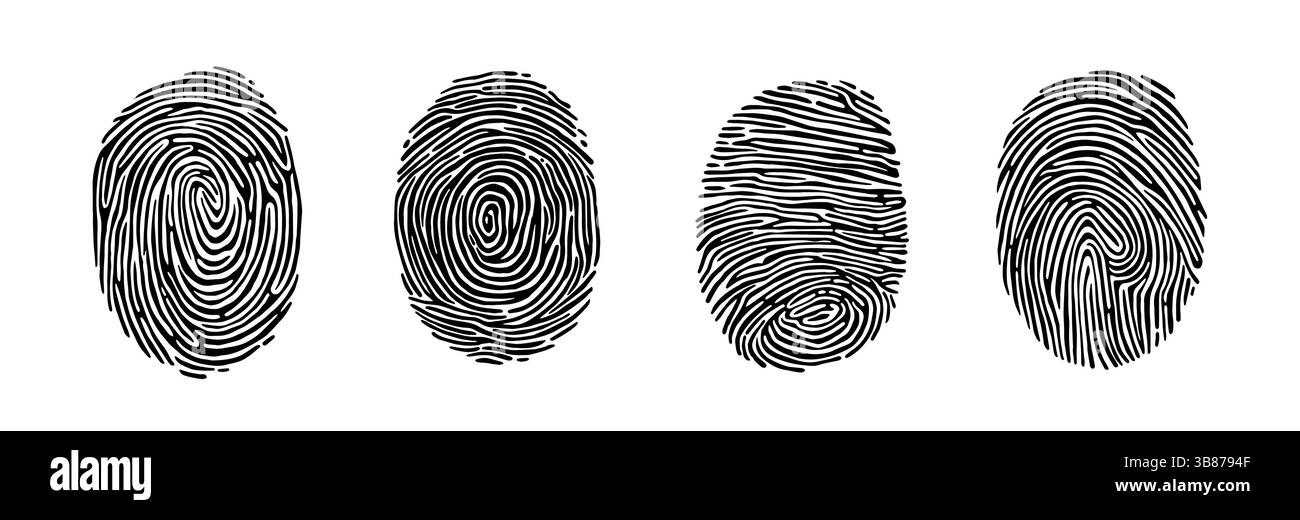 Fingerprint icons set. Simple hand drawn symbols with unique touch ID ...