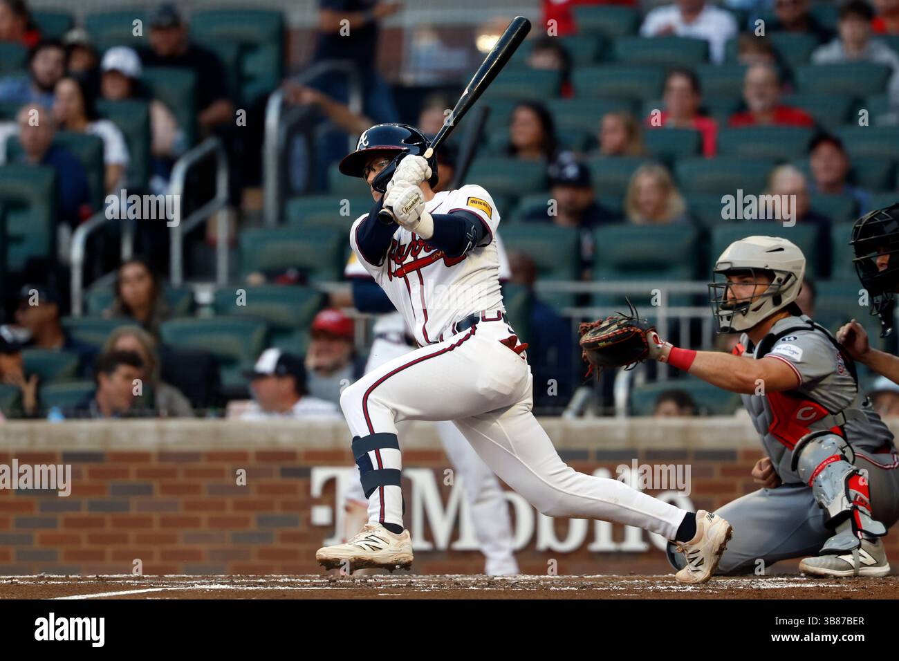 Atlanta Braves' Nick Allen hits a single during the third inning of a ...