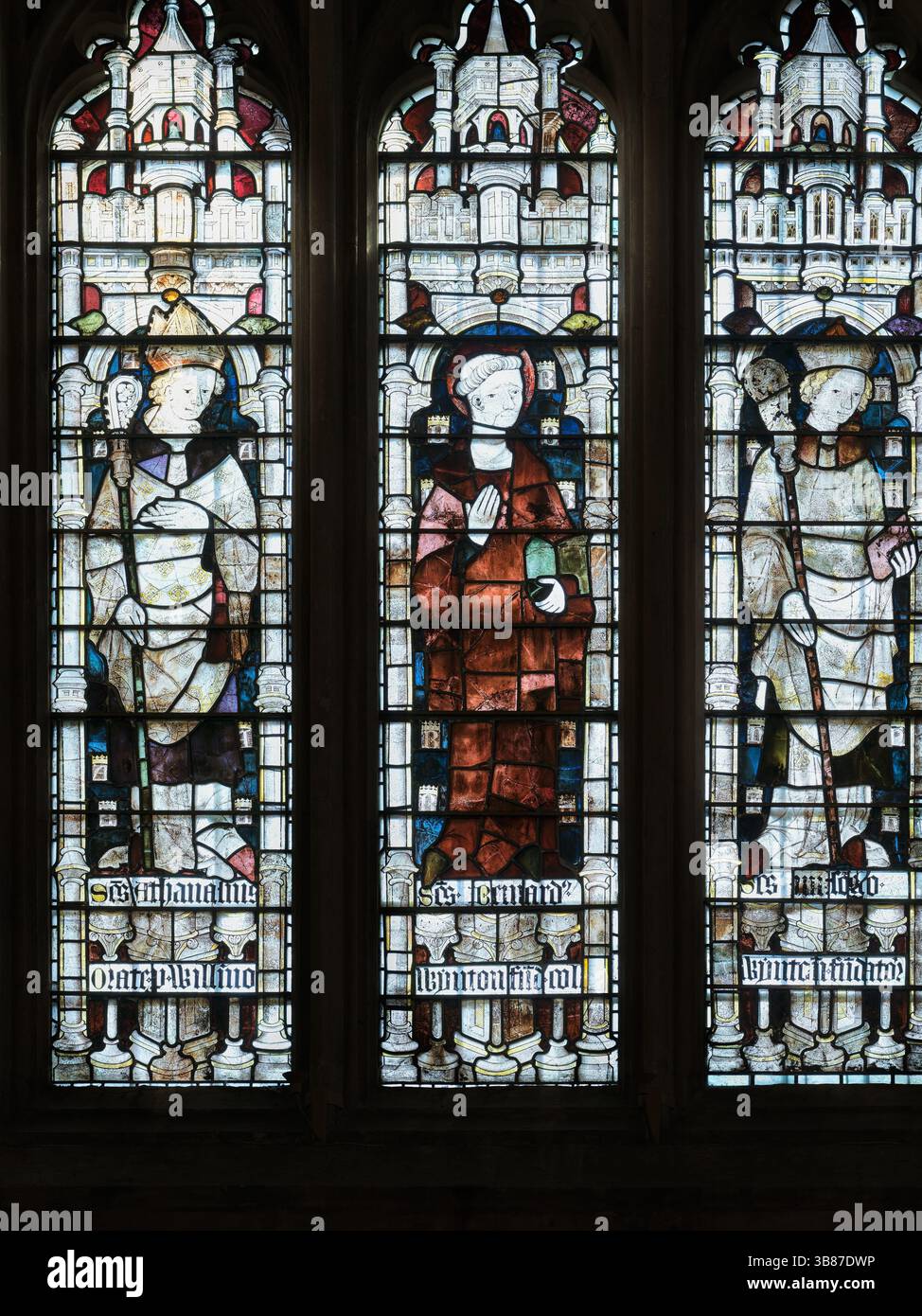 Medieval stained-glass window in the ante-chapel at New (Saint Mary ...