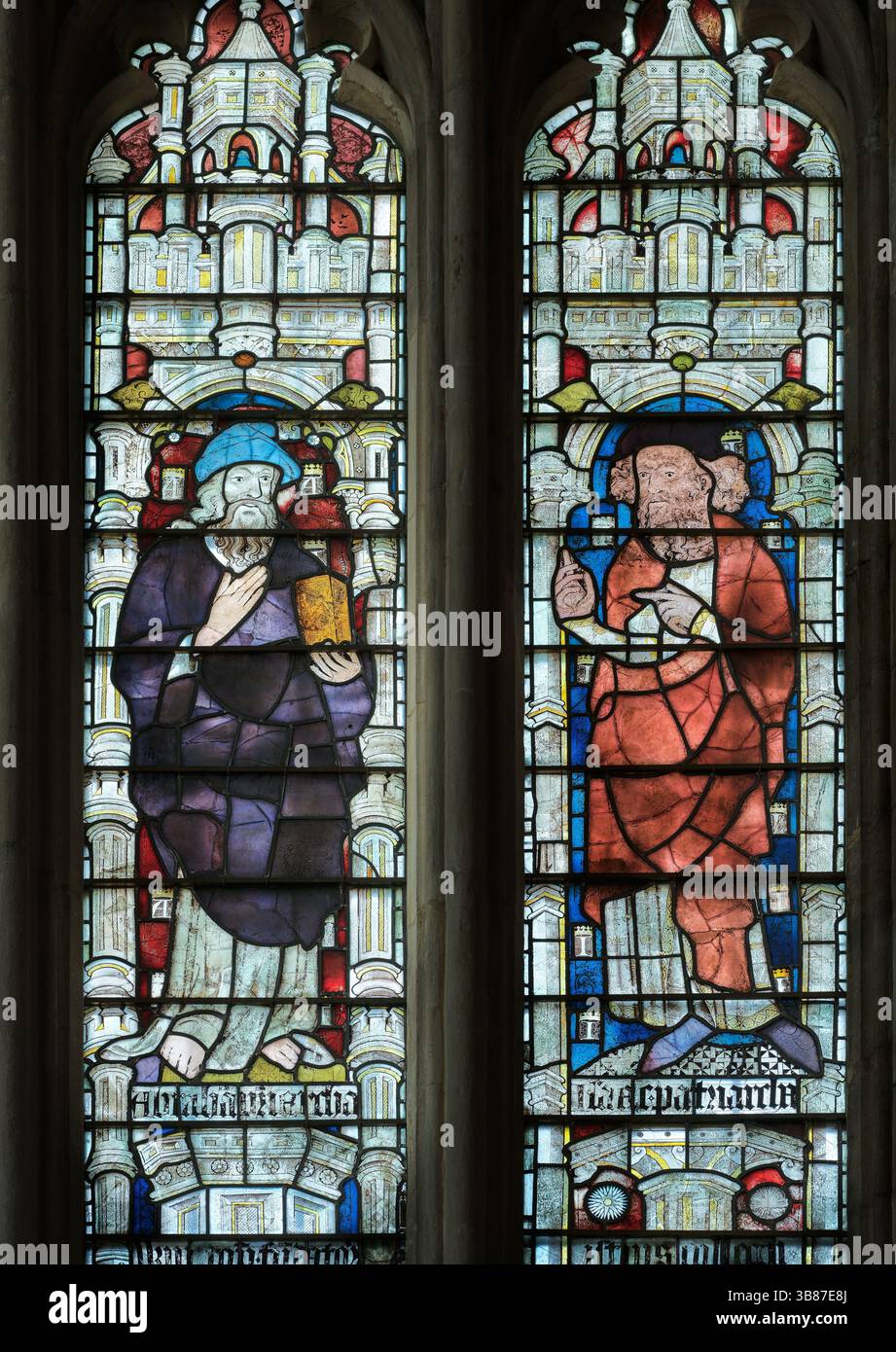 Medieval stained-glass window in the ante-chapel at New (Saint Mary ...