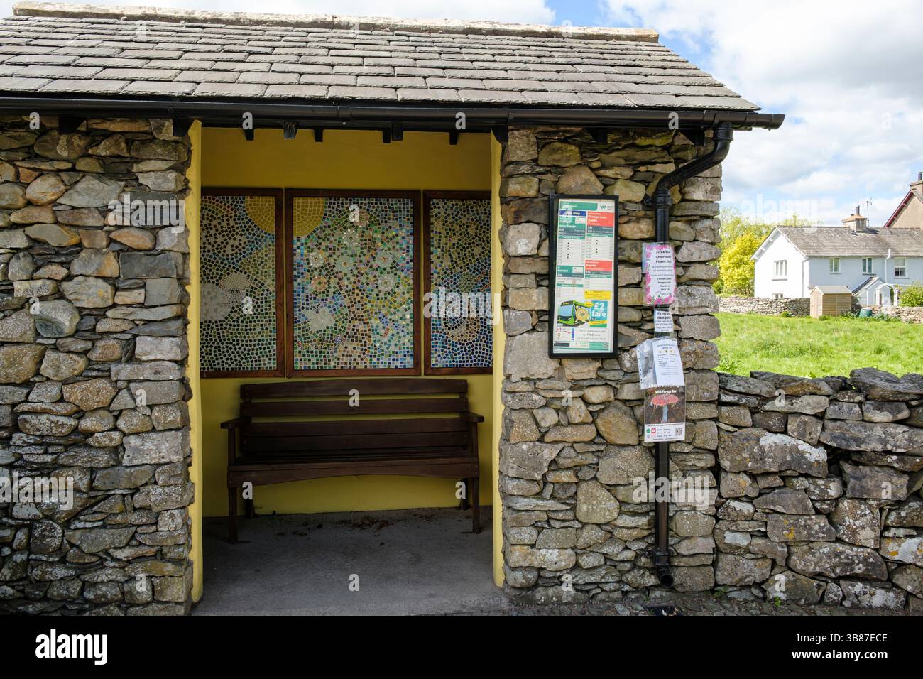 Clogger Beck bus shelter in Cartmel, Cumbria, UK Stock Photo - Alamy