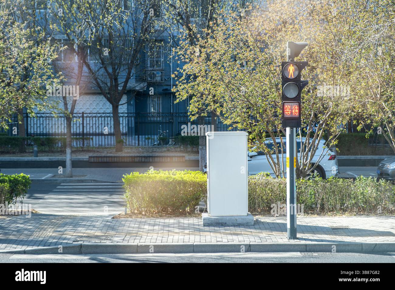 Pedestrian red light traffic signal in a street crossing in China ...