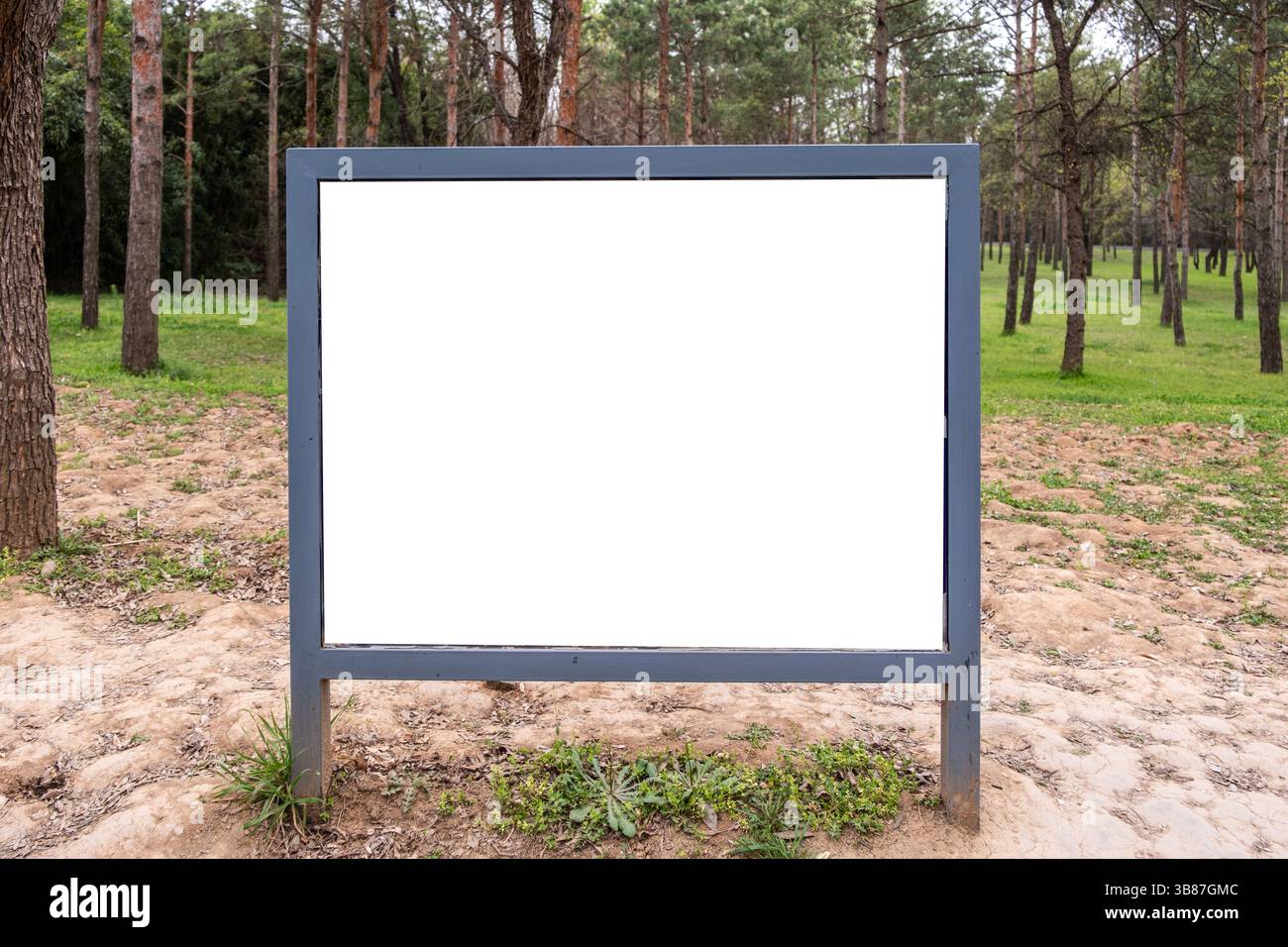 Signboard white blank display in a park, empty sign board template for ...