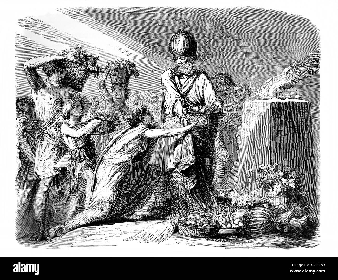 The Basket of first Fruits being Bought to the Priest from Antique 19th ...