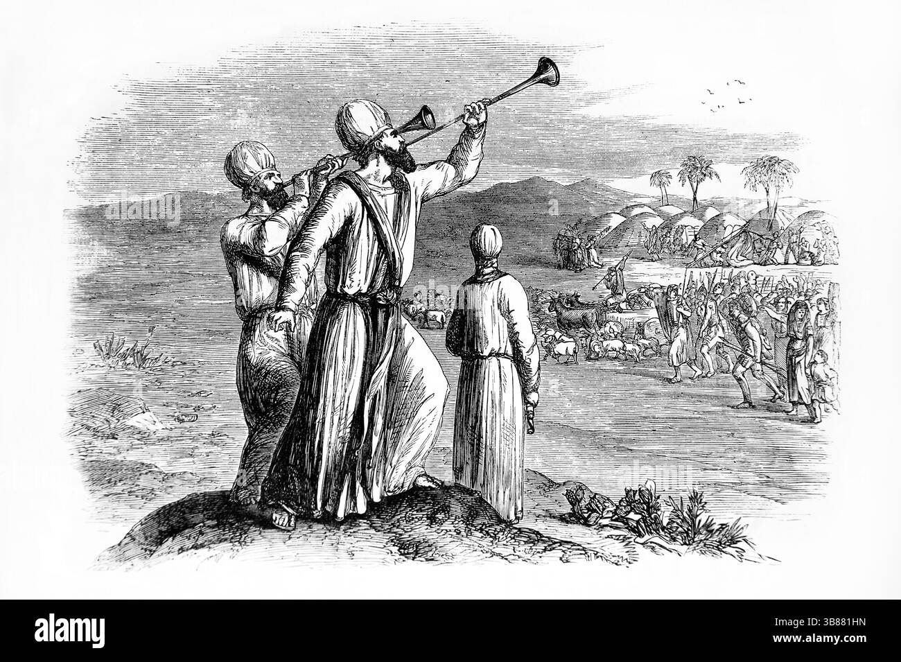 Illustration of the Blowing of the Silver Trumpets for Summoning the ...