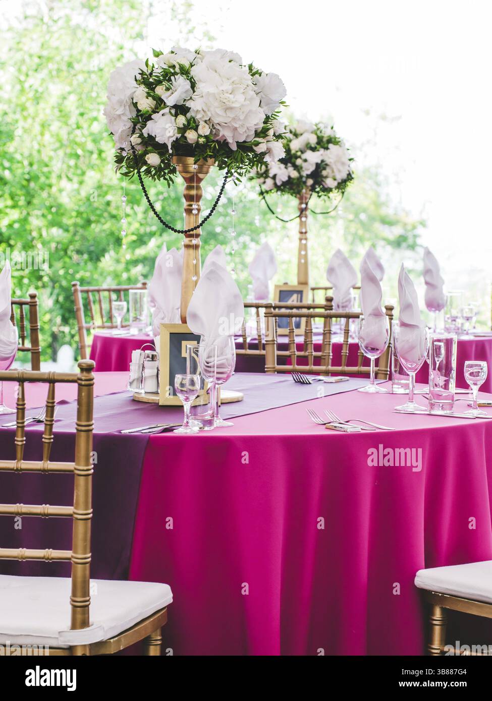 Beautiful dinner wedding table setting, summer outdoor Stock Photo - Alamy