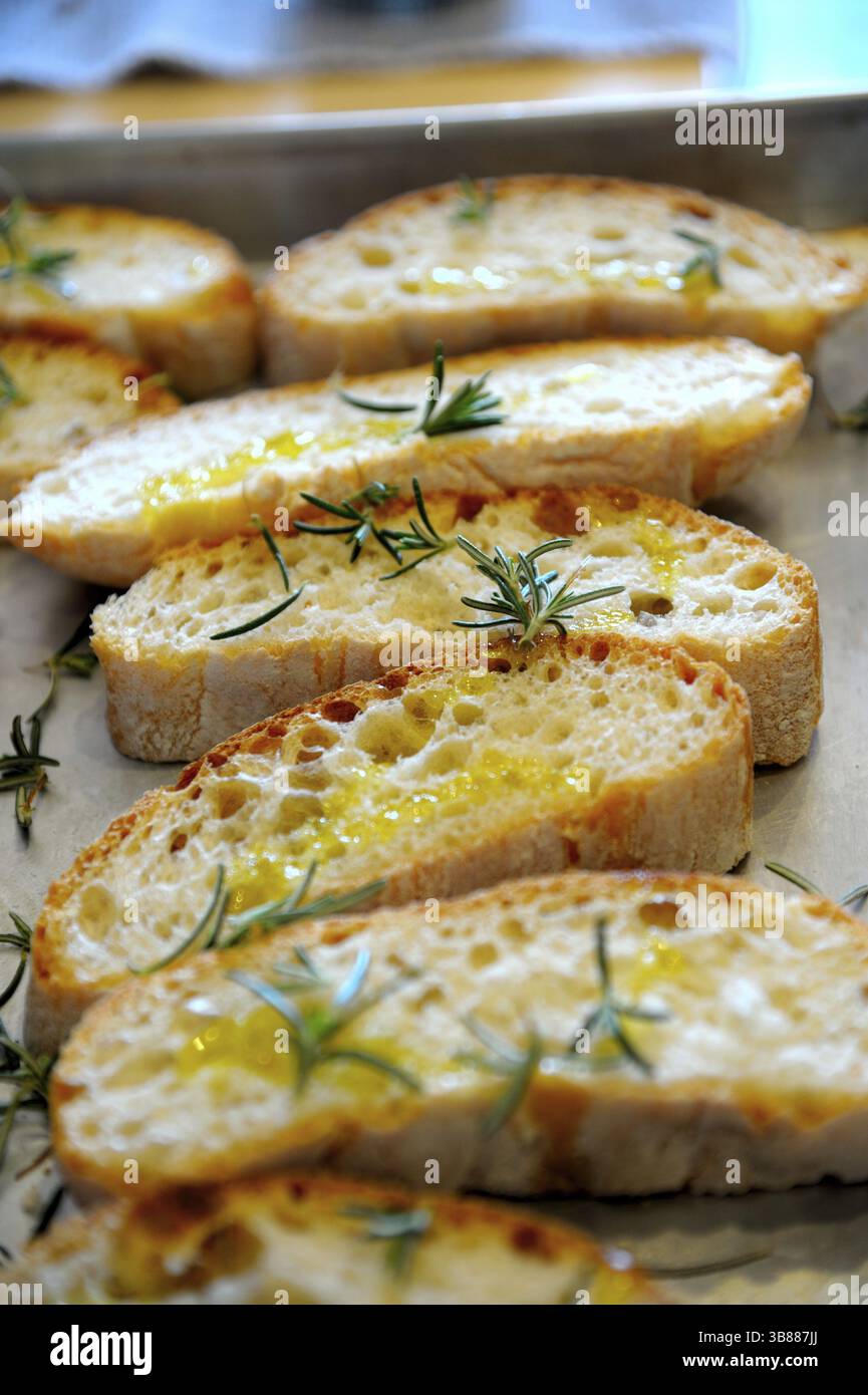 Bruschetta (typical Italian Toasted Garlic Bread with oil Stock Photo ...