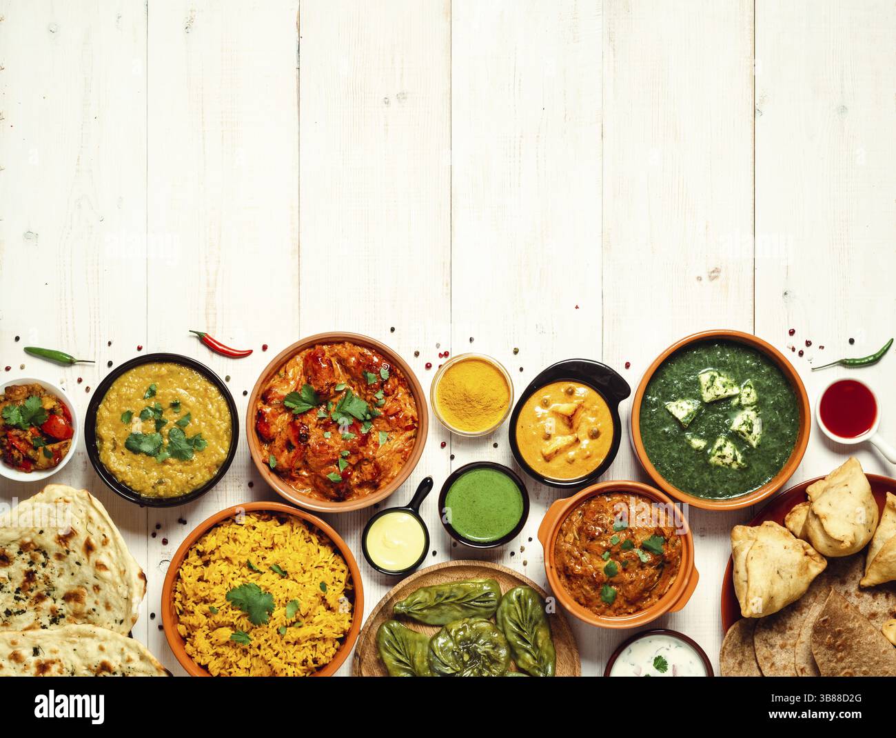 Indian cuisine dishes: tikka masala, dal, paneer, samosa, chapati ...