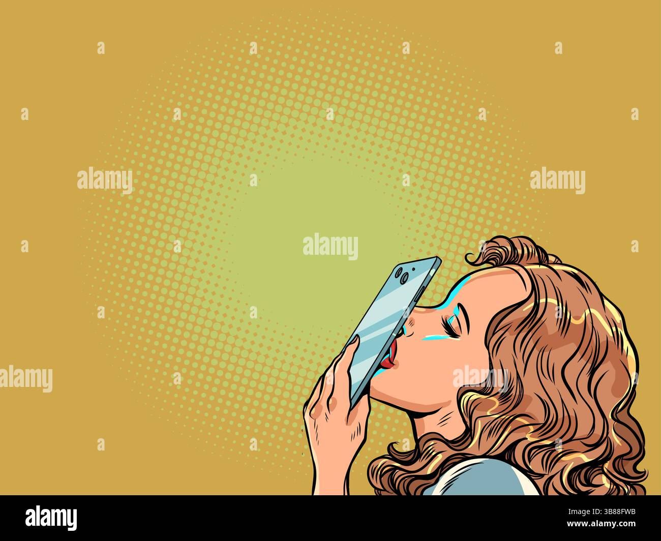 Woman kissing phone screen. Finding relationships on dating app. Love ...