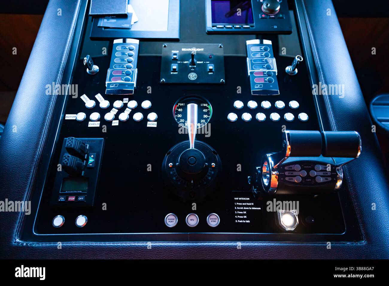 Black luxury yacht control panel with buttons and control levers Stock ...