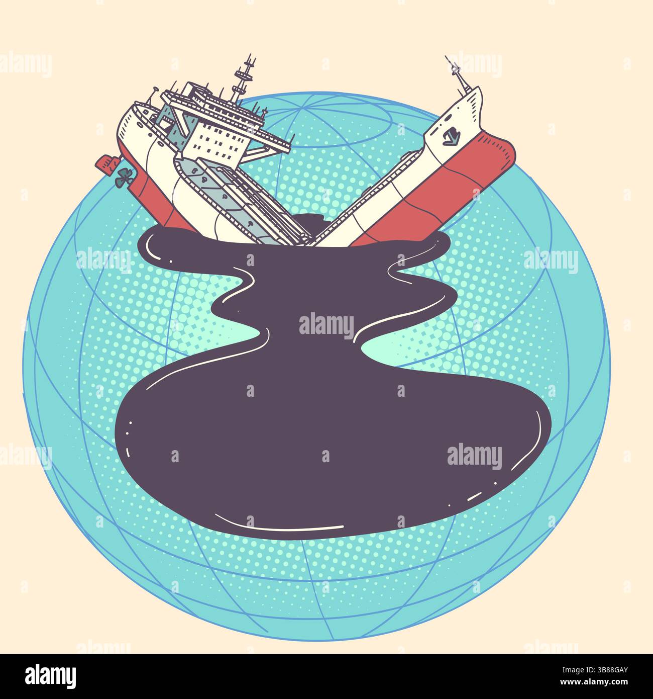 Ecological disaster in the ocean. Environmental pollution. Fuel oil ...