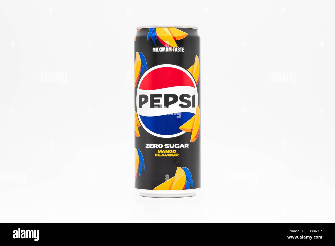 Pepsi Zero Sugar Mango Flavour can. Sugar free soft drink with cola and ...