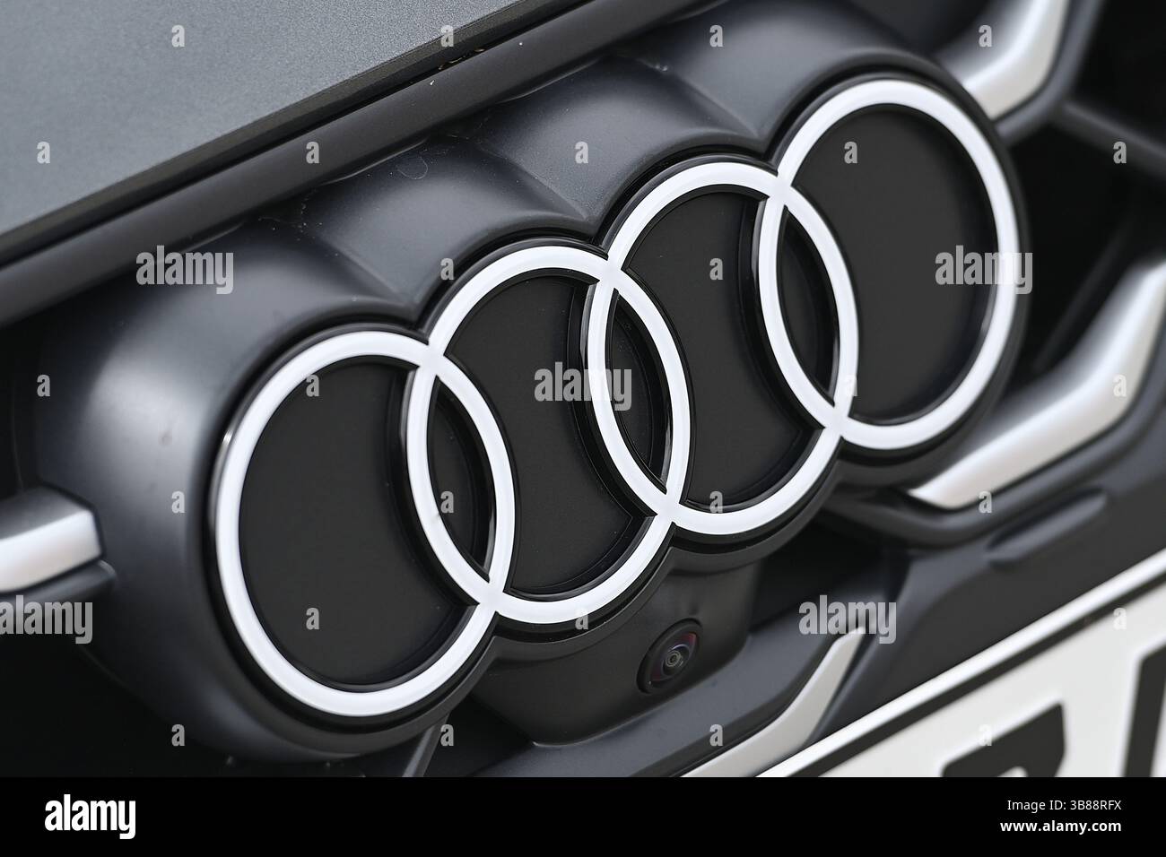 Gmund, Deutschland. 07th May, 2025. New design of the Audi rings, brand ...