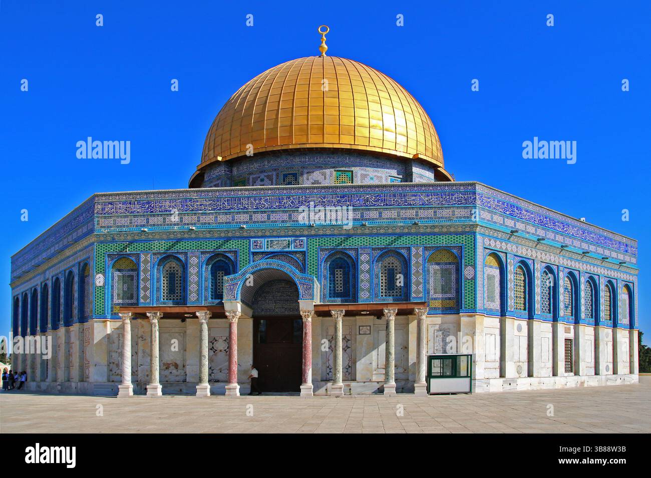 Front view of the Dome of the Rock with golden dome and stunning blue ...