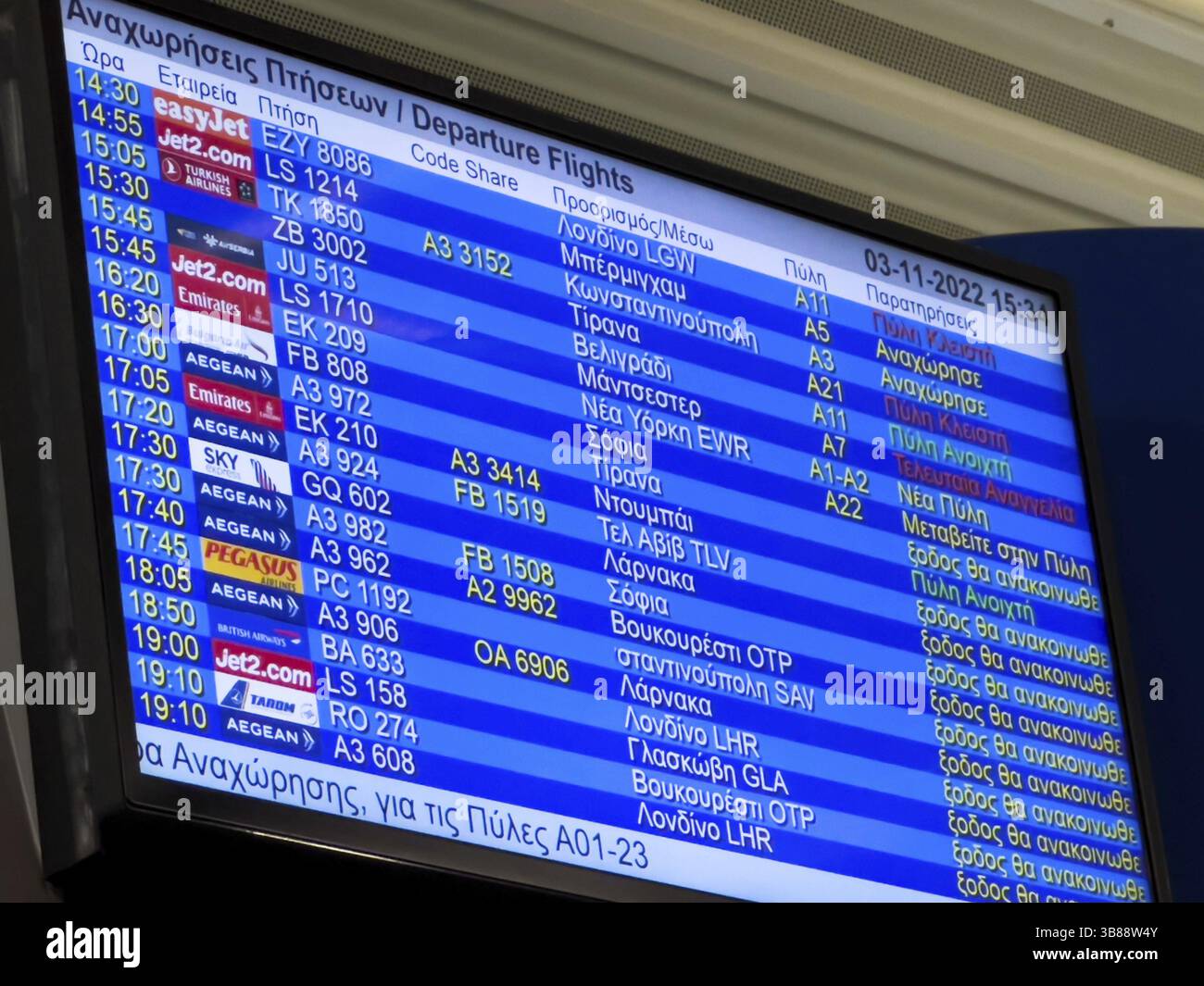 Screen with digital scoreboard and flight schedule at the airport Stock ...