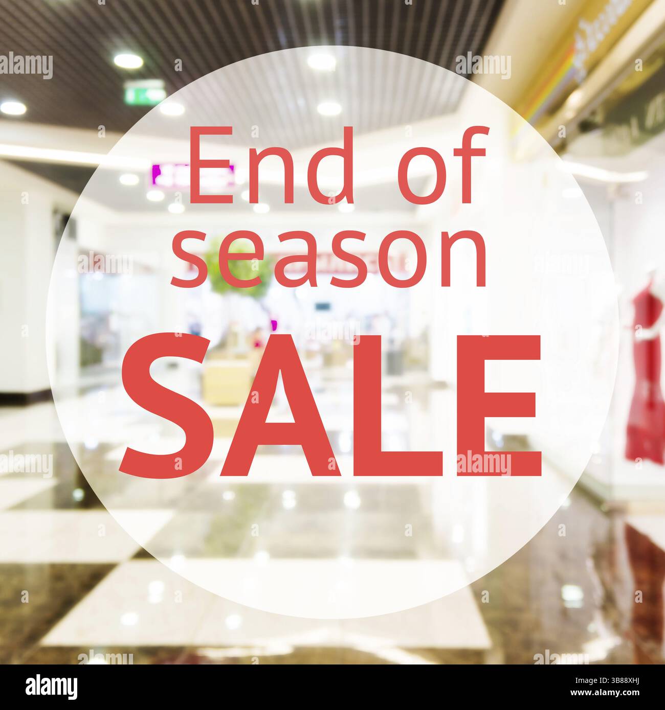 End of season sale sign over blurred store background. Design for shop ...