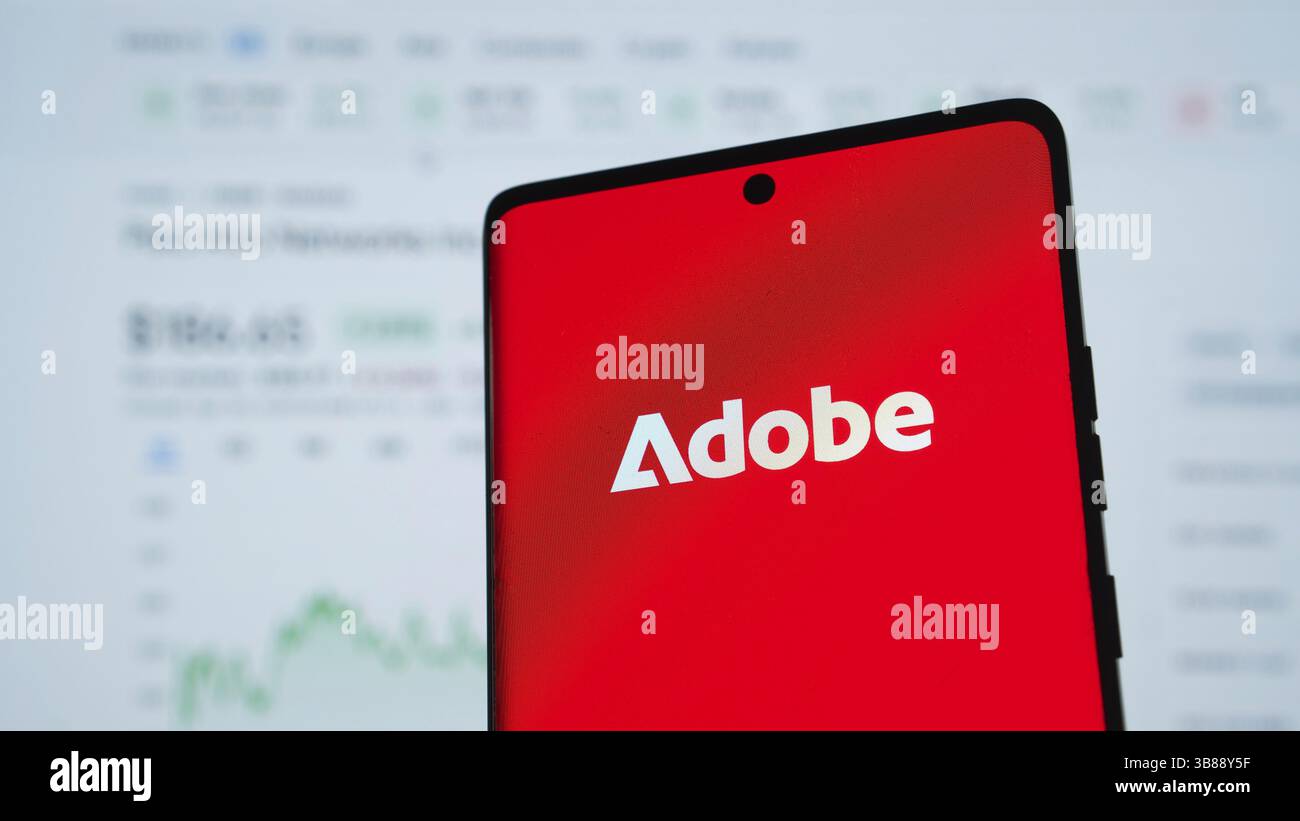 Dhaka, Bangladesh, 02 May 2025:Adobe logo seen displayed on a ...