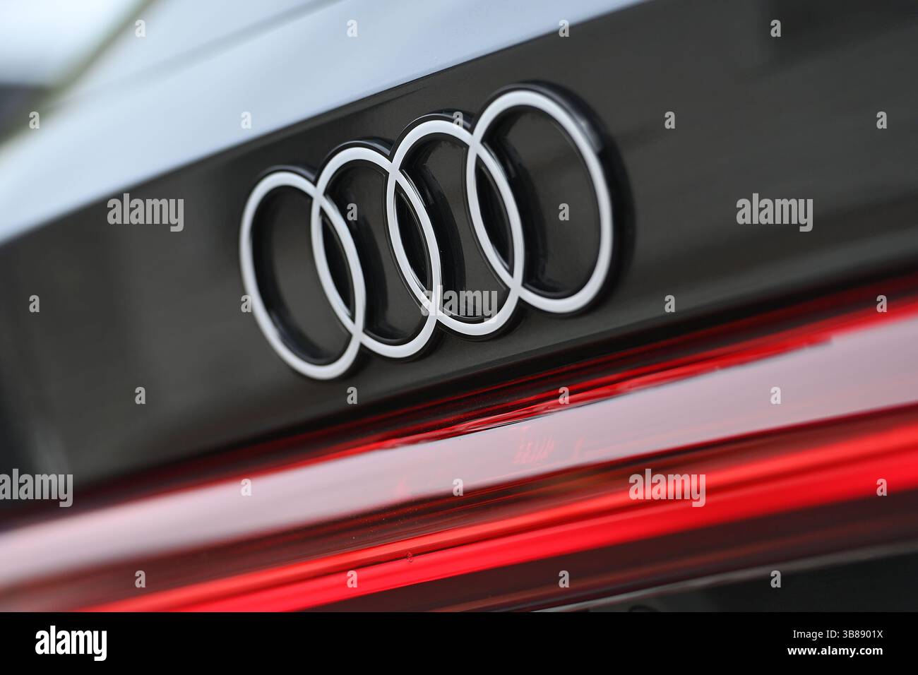 Gmund, Deutschland. 07th May, 2025. New design of the Audi rings, brand ...