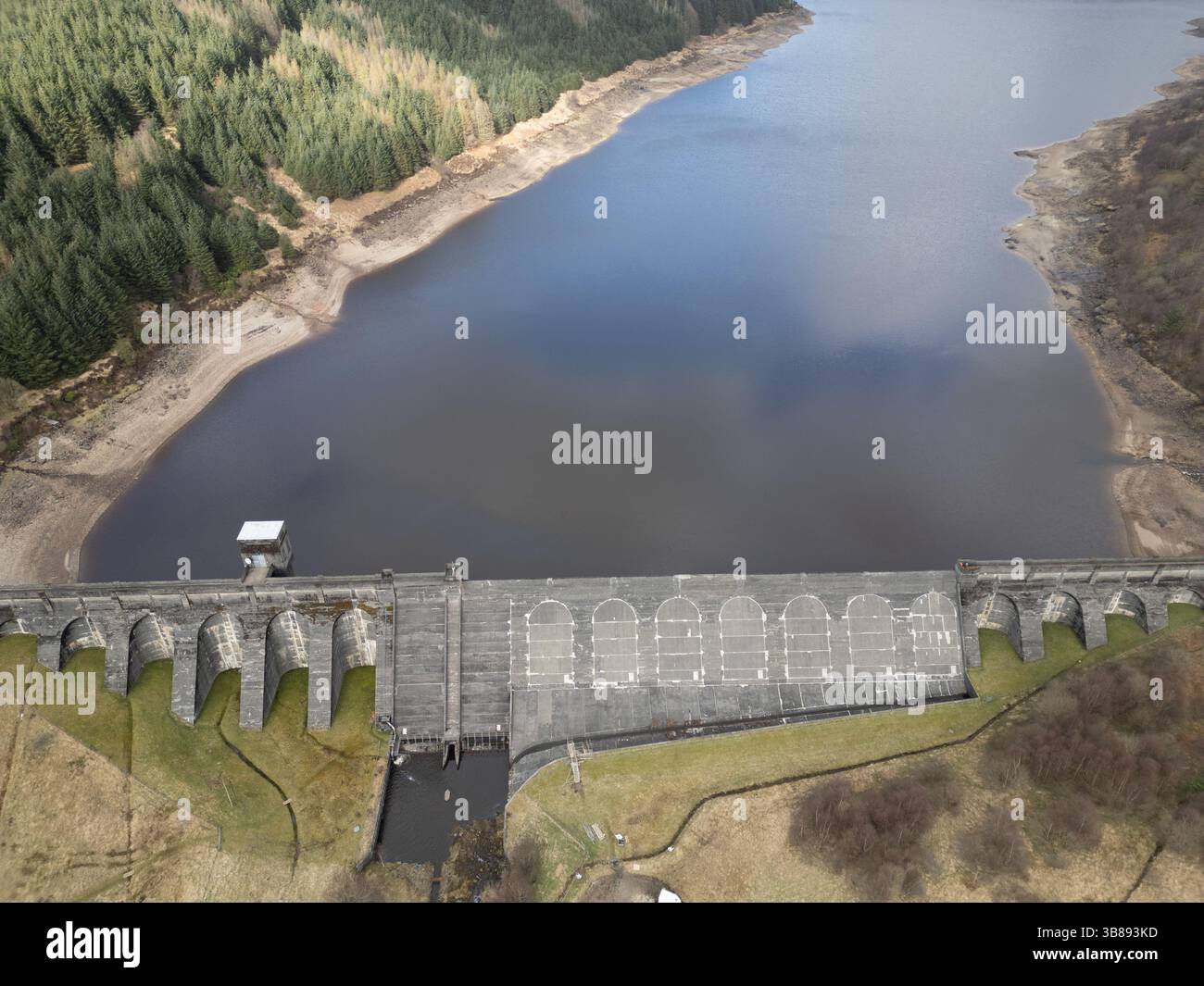 concrete dam of Loch Tarsan freshwater loch and impounding reservoir ...