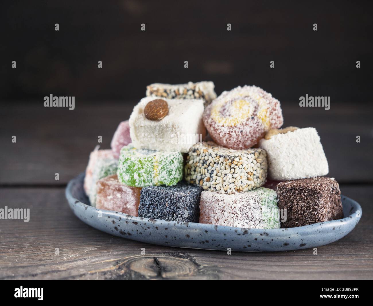 Turkish delight assortment, copy space Stock Photo - Alamy