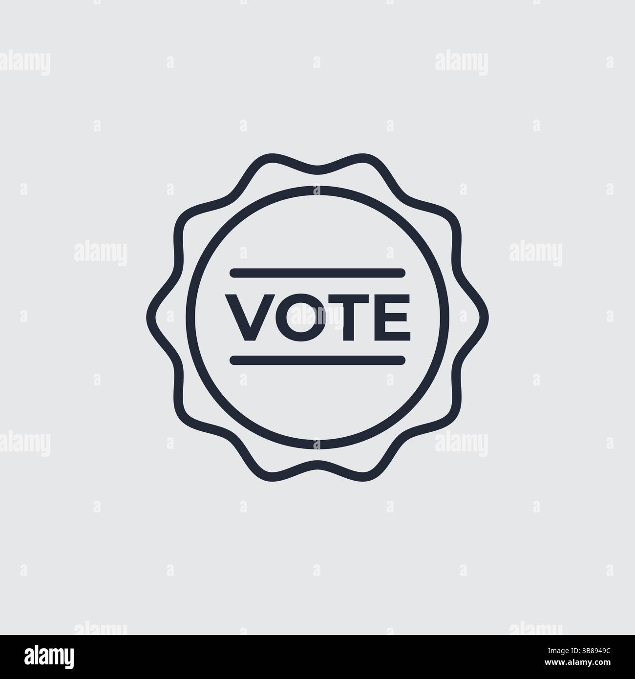 Outline Vector Icon Round Vote Badge with Scalloped Edge and Horizontal ...