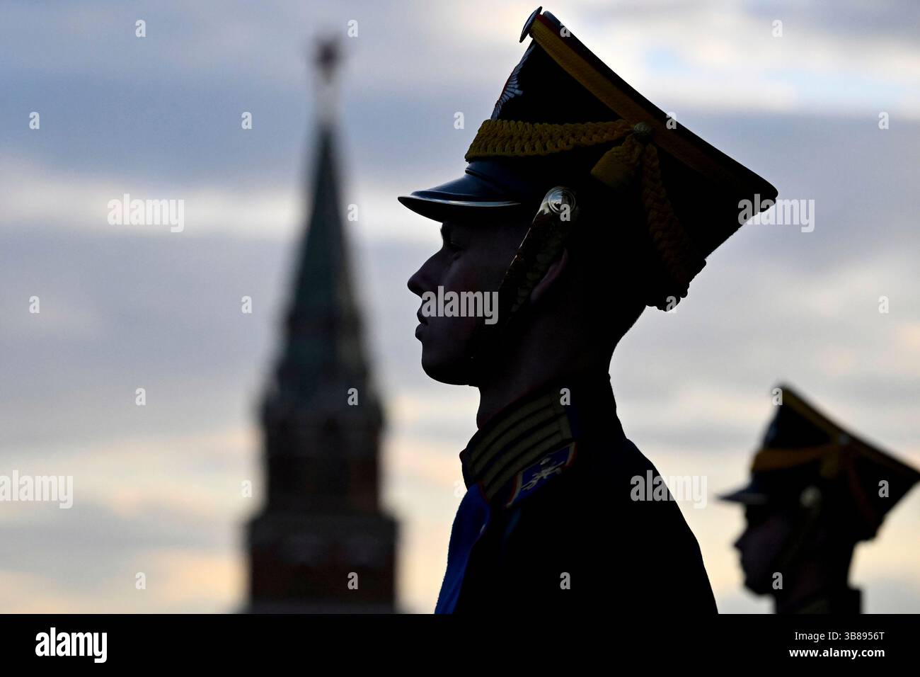 Russian guards of honour stand at their positions prior to the arrival ...
