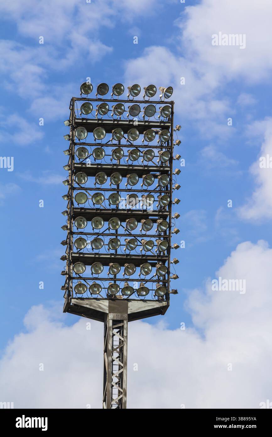 Floodlight mast of a sport stadium Stock Photo - Alamy