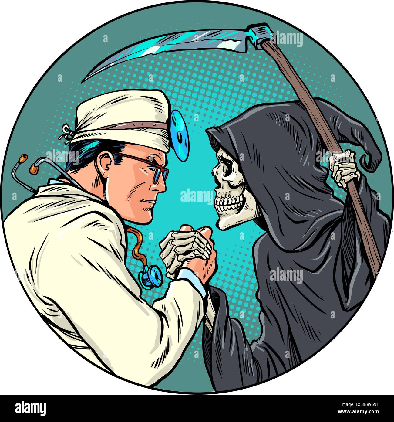 Death and the doctor fight each other. Arm wrestling between opposites ...