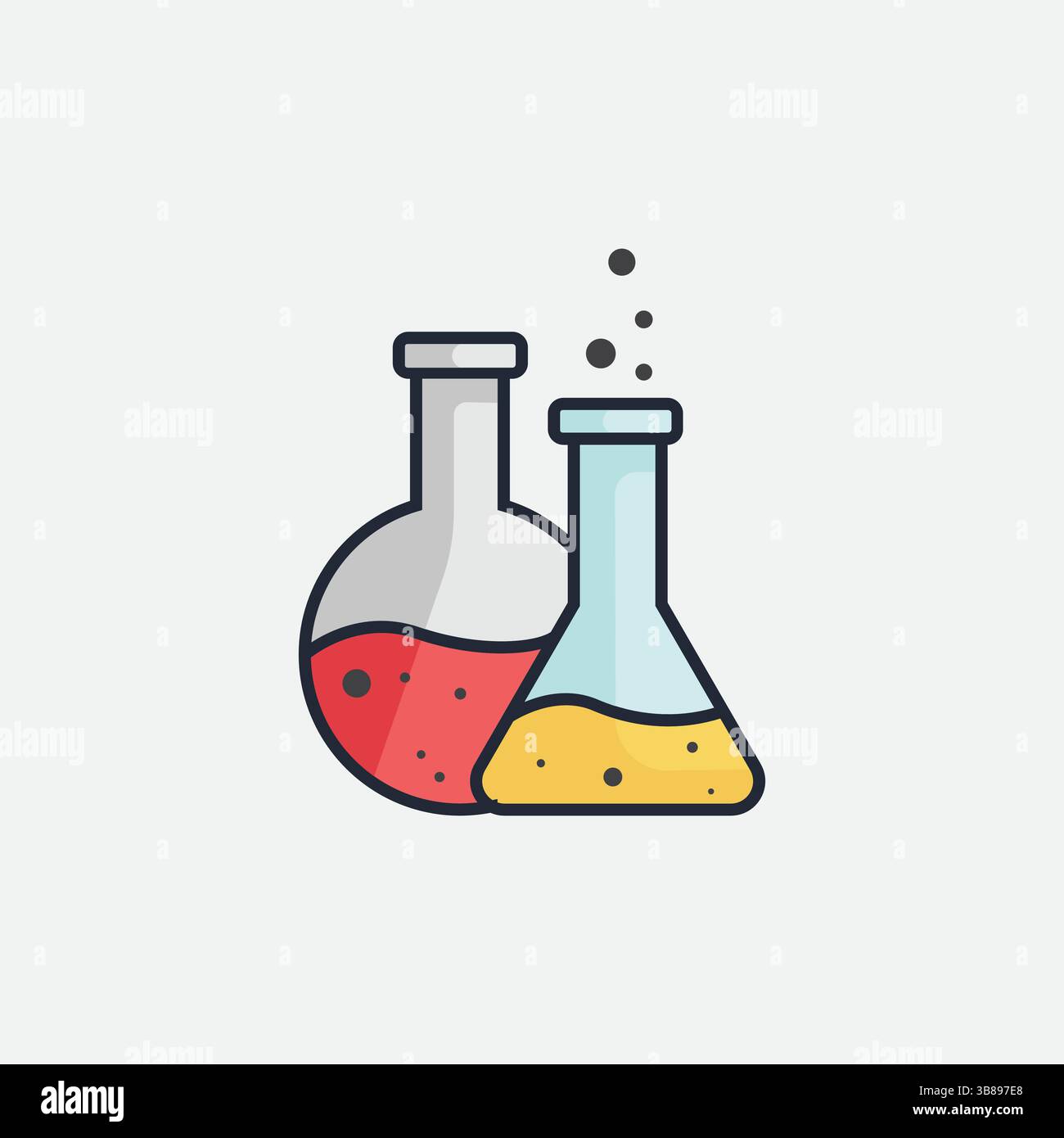 Colorful Vector Icon of Chemistry Flasks with Liquids and Bubbles Science, Laboratory, and ...